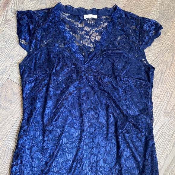 MoDa New York | Dresses | Stretchy Beautiful Dress Navy Blue Lace Body ...